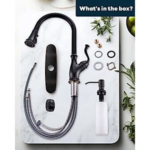 APPASO Oil Rubbed Bronze Kitchen Faucet with Soap Dispenser, Stainless Steel Kitchen Faucet with Pull Down Sprayer 3-Function High Arc Single Handle Bronze Kitchen Sink Faucet