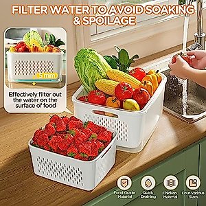 4-Pack Fruit Storage Containers for Fridge with Removable Colanders, 4 in 1 Produce Storage Containers for Refrigerator, Food Storage Container with Lid for Salad Berry Lettuce Vegetables Meat Keeper