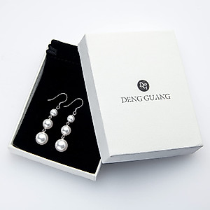 DENGGUANG Pearl Earrings for women, 925 Sterling Silver Shell Pearl June Birthstone Long Pearl Drop Dangle Earrings Wedding Jewelry Gifts for Bride Bridesmaid