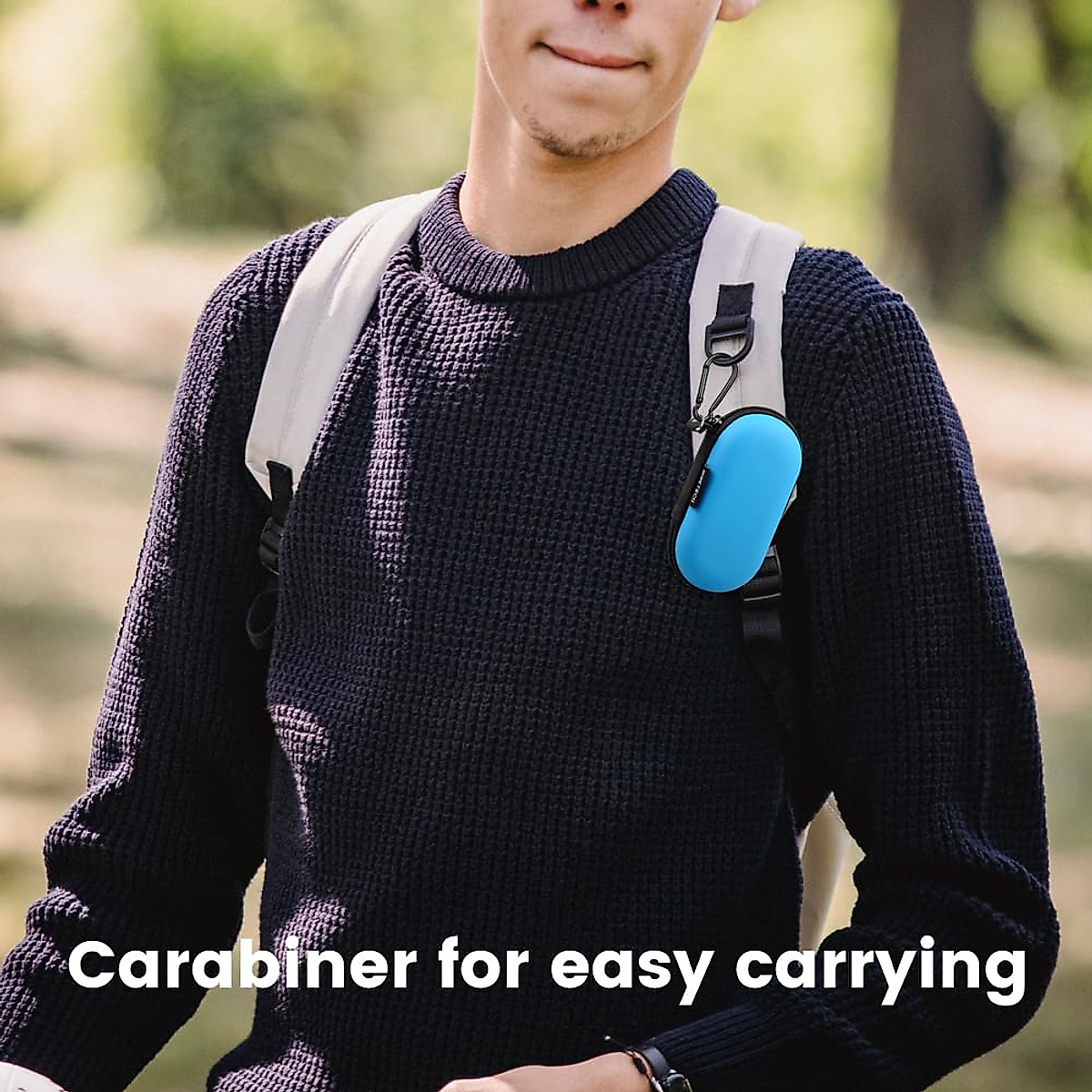 Earbud Case, RISETECH Earphone Carrying Case Holder EVA Headphone Storage Bag Small Zipper Pouch Compatible for EarPods, AirPods, Beats Flex, Urbeats3, Bose Wireless Earbuds, USB Cable, with Clip-Blue