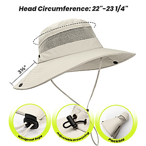 Sun Hat with High Ponytail Hole for Women, UPF 50+ UV Protection Safari Hiking Wide Brim Foldable Waterproof Beach Bucket Hat Beige