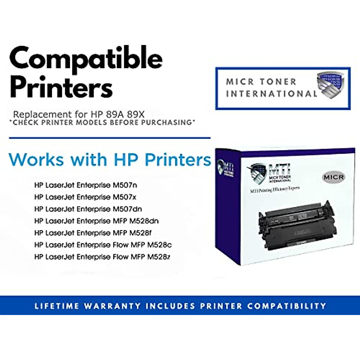 MTI 89X MICR High Yield Replacement for HP 89X CF289X | HP Enterprise M507dn M507n M507x M507dng MFP M528dn M528c M528f M528z | 89A CF289A USA Remanufactured Check Printer Ink (with Bypass Chip)
