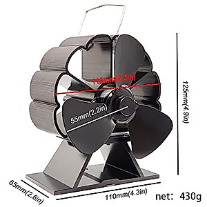 UXZDX CUJUX 3 Blade Fireplace Fan Effecient Mute Heat Blade Stove Fan Powered Log Wood Burner Quiet Fan (Color : Black, Size : 125x160x65mm)