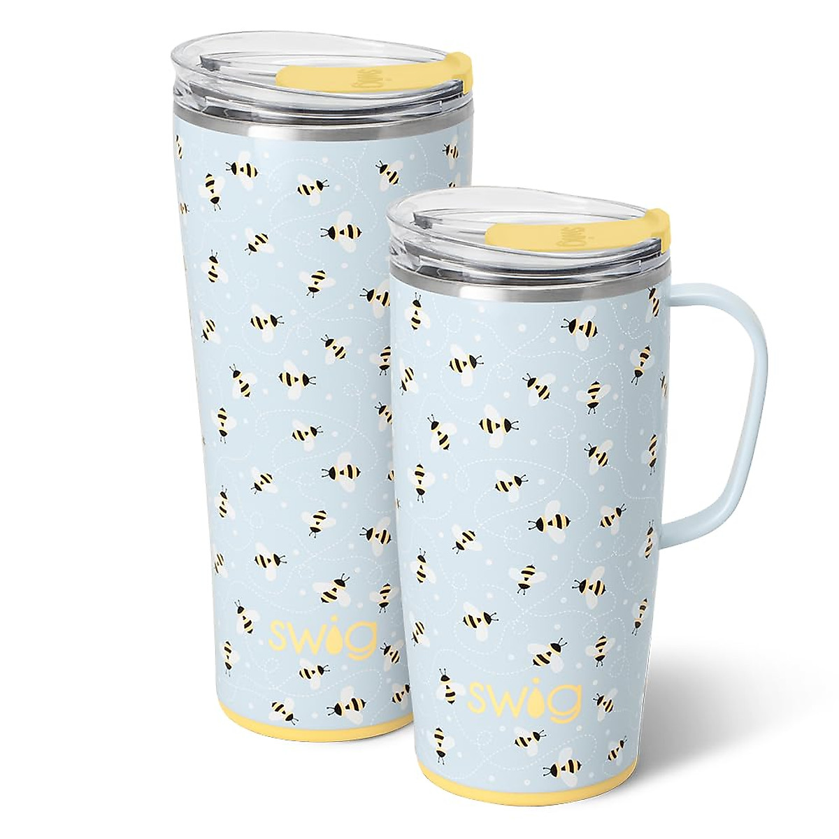 Swig Life Busy Bee XL Set, 32oz Triple Insulated Tumbler with Lid + 22oz Travel Mug with Handle and Lid, Stainless Steel, Dishwasher Safe, Cup Holder Friendly Coffee Mugs