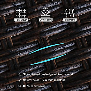 PHI VILLA 28” Gas Fire Table with High Back Rattan Chairs Conversation Set, 5 Piece Propane Fire Pit Table Set with 11 lbs Fire Glass, Outdoor Conversation Set for Yard, Patio, Garden