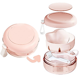 MURRI&MURRDI Retainer Case, Denture Case, Denture Bath Box with Strainer Basket, Cute Denture Holder Retainer Storage Soak Container for Travel Cleaning, Mouth Guard Case, Braces cleaner Cup (B Pink)