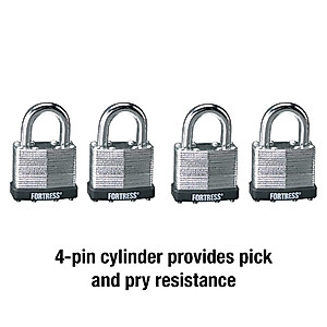 Master Lock 1803Q Fortress Outdoor Padlock with Key, 4 Pack Keyed-Alike, Laminated Steel