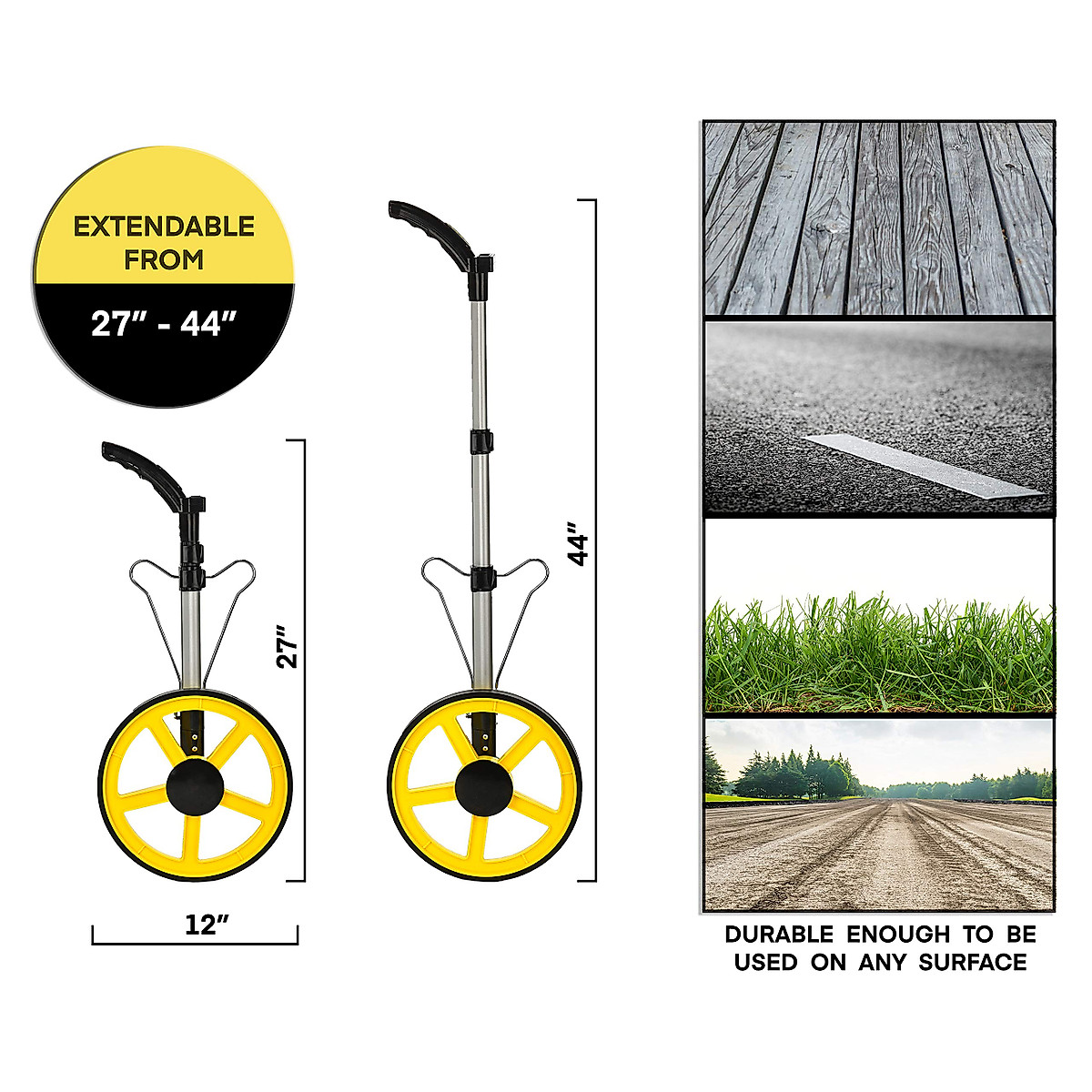 AdirPro Digital Distance Measuring Wheel - Large Digital LCD Display - 12 Commercial Grade Feet-Inch - Free Carrying Bag