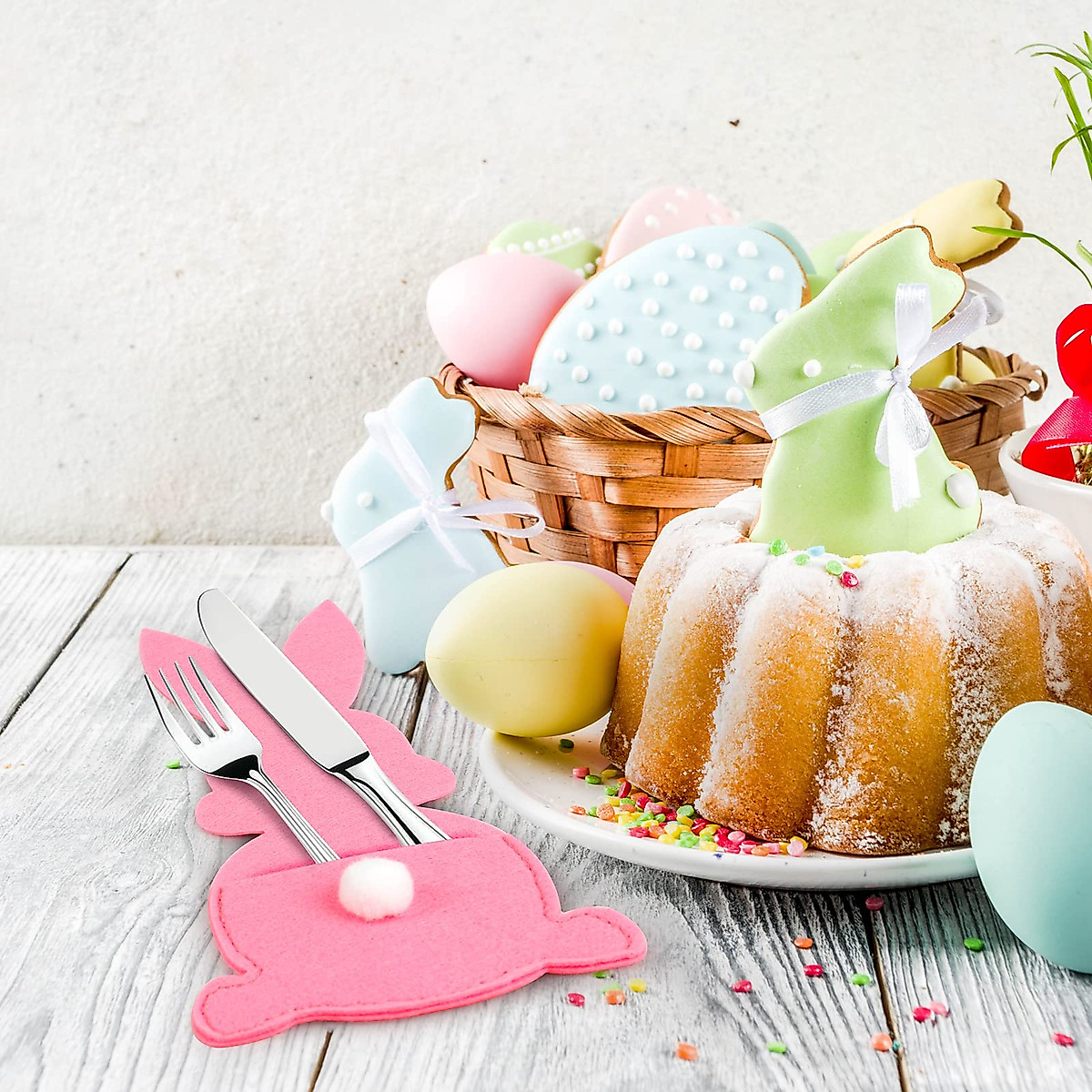 36 Pack Easter Bunny Utensil Cutlery Holders Pouch Bags Felt Silverware Holder Bag Utensil Sleeve for Knife Forks Easter Table Decoration Wedding Birthday Party