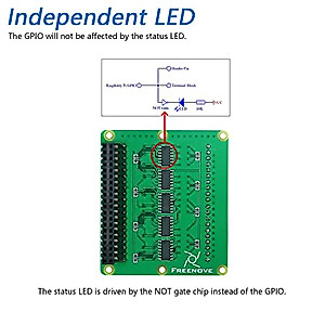 Freenove Breakout Board for Raspberry Pi 5 / 4B / 3B+ / 3B / 3A+ / 2B / 1B+ / 1A+ / Zero W/Zero, Terminal Block HAT, GPIO Status LED