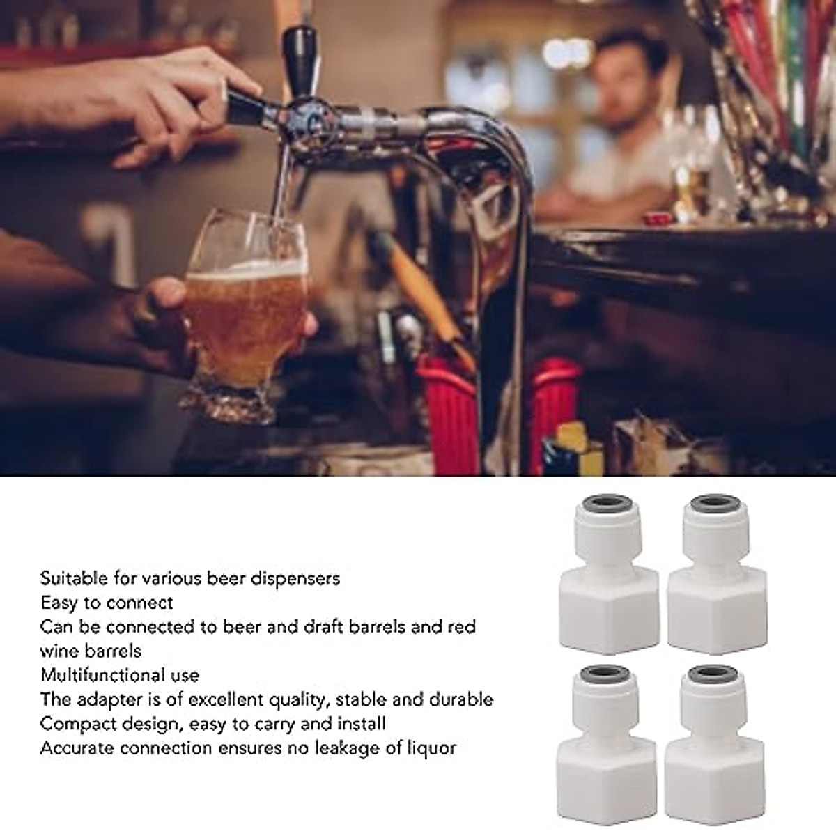 Beer Keg Liquid Dispenser, Beer Barrel Dispenser Adapter, Push in Fitting Quick Joint Connector Draft Beer Dispensing Spigot Keg Tap Beer Machine Maker Dispenser Adapter (5/16)