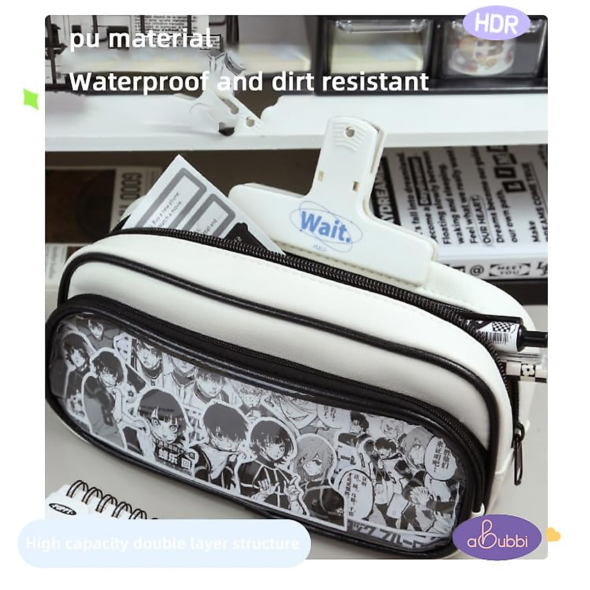 Abubbi ITA Pencil Pouch Large Capacity Pen Case with Transparent Window Black and White (Black and White)