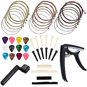 Anvin Acoustic Guitar Accessories Kit Guitar Strings Replacement Changing Tool Including Guitar Acoustic Strings, Picks, Capo, String Winder, Bridge Pins, Picks for Guitar Players Beginners (48 Pcs)