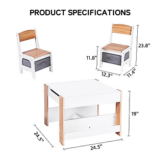 XJD Kids Table and Chair Set, 5 in 1 Toddler Desk with Storage Drawer, Wooden Activity Table with 2 in 1 Detachable Tabletop and Bookshelf, Ideal for Classroom, Home, Nursery, Playroom