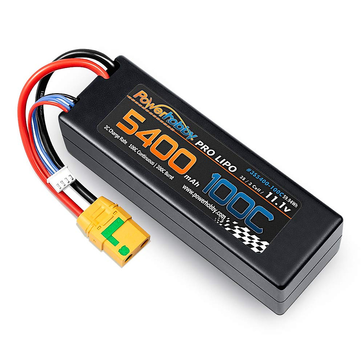 Powerhobby 3s 11.1v 5400mah 100c lipo Battery w XT90 Plug Hard Case (2 Pack) Fits : Arrma Kraton Nero Tyhpon Senton Tailon Outcast FAZON