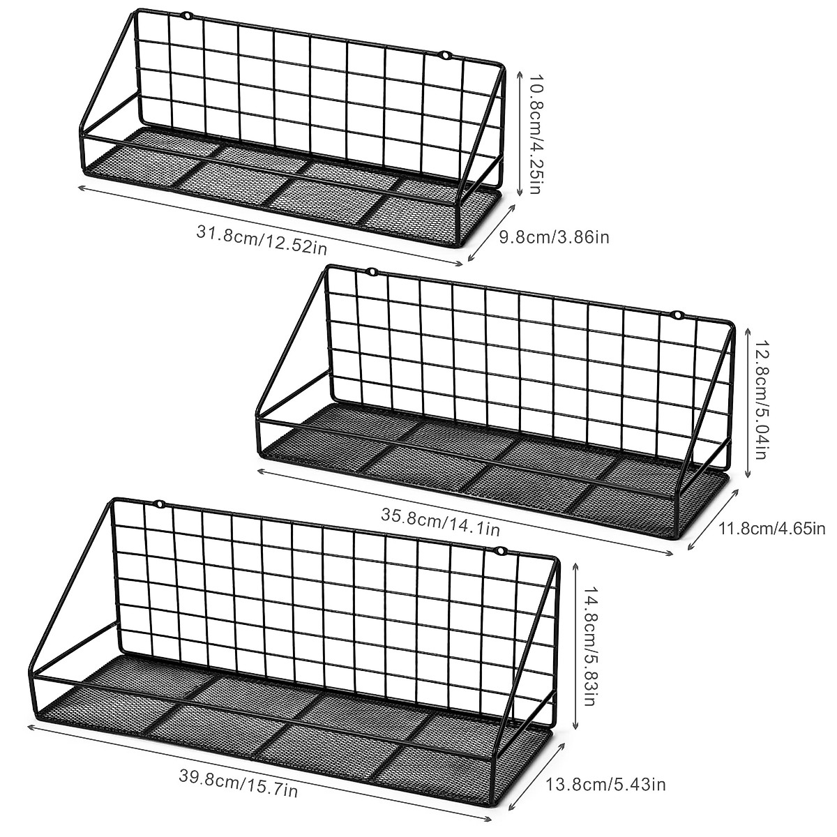 ROFAY Floating Shelves Set of 3, Wall Mounted Storage Rack Shelves for Bedroom, Living Room, Bathroom, Kitchen, Office and More - Carbonized Black