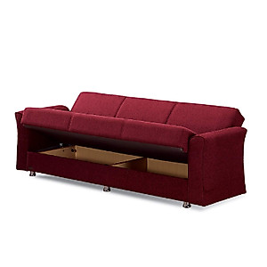 Beyan Signature Empire Furniture USA Ohio Collection Convertible Sofa Bed with Storage Space, Includes 2 Pillows, Burgundy