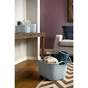 Curver Knit x5 Large Rectangular Storage Basket 19L - Misty Blue, Grey (254285)