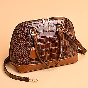 Dayfine Classic Dome Satchel Bags for Women Crocodile Pattern Faux Leather Crossbody Bags Top Handle Handbags Zipper Purse-Brown