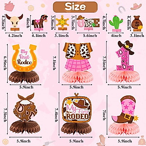 ANGOLIO Cowgirl Honeycomb Table Decorations - 12Pcs My First Rodeo Themed Honeycomb Table Decor Pink Cow Paper Honeycomb Centerpieces Western Theme Party Pink Little Cowgirl Party Table Decoration