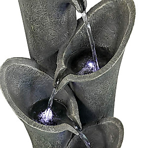 PeterIvan Waterfall Garden Fountain w/ LED Lights - 33 1/2” H Curved Cascading Indoor Outdoor Water Fountain with Built-in Quiet Pump&LED Lights, Perfect Garden Water Feature, Patio Fountain