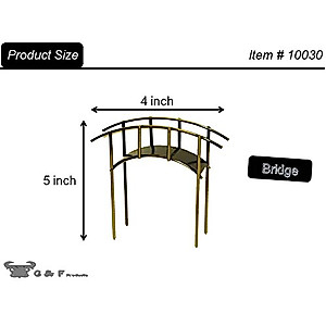 G & F Products MiniGardenn 10030 Fairy Garden Miniature Mini Bridge, Rustic, 4" L x 1.25" W x 2.5" H with 2" Picks