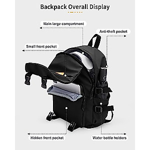 Black Laptop Backpack For Women Men 14 Inch Waterproof College Backpack With Laptop Compartment Aesthetic Backpack Small Backpack Purse For Women Anti Theft Cute Backpack Lightweight Work Backpack