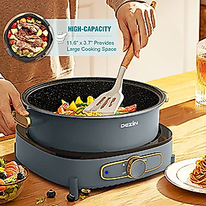 Dezin Electric Shabu Shabu Hot Pot with Removable Pot, 4L Electric Non-Stick Hot Pot with Multi-Power Control, 3.7" Depth Electric Cooker with Tempered Glass Lid for Party, Family and Friend Gathering