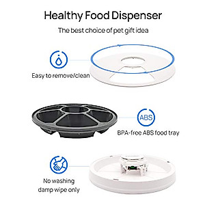 MAICHENG 6 Meal Automatic Pet Feeder-Dry Cat Food Dispenser with Programmable Timer, Portion Control, LCD Display-for Cats Small Dogs-420g