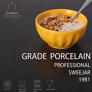 Sweejar Ceramic Fluted Bowl Set, 26 oz for Cereal, Salad, Pasta, Soup, Dishwasher Microwave Safe - set of 6(Multicolour)