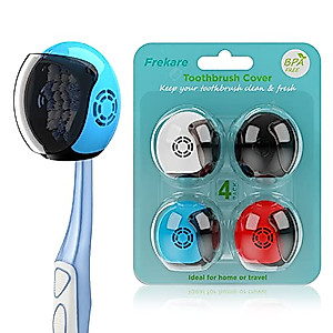 Frekare Helmet Toothbrush Covers Caps, 4 Count (White, Black, Blue, Red)