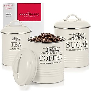 noonberry Kitchen Canisters for Countertop - Set of 3 - Airtight Coffee Tea Sugar Container Set - Country Rustic Farmhouse Canisters Sets for the Kitchen