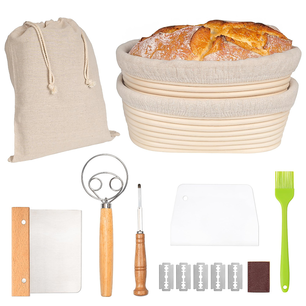 Greenual Banneton Bread Proofing Basket 10" Oval Set of 2