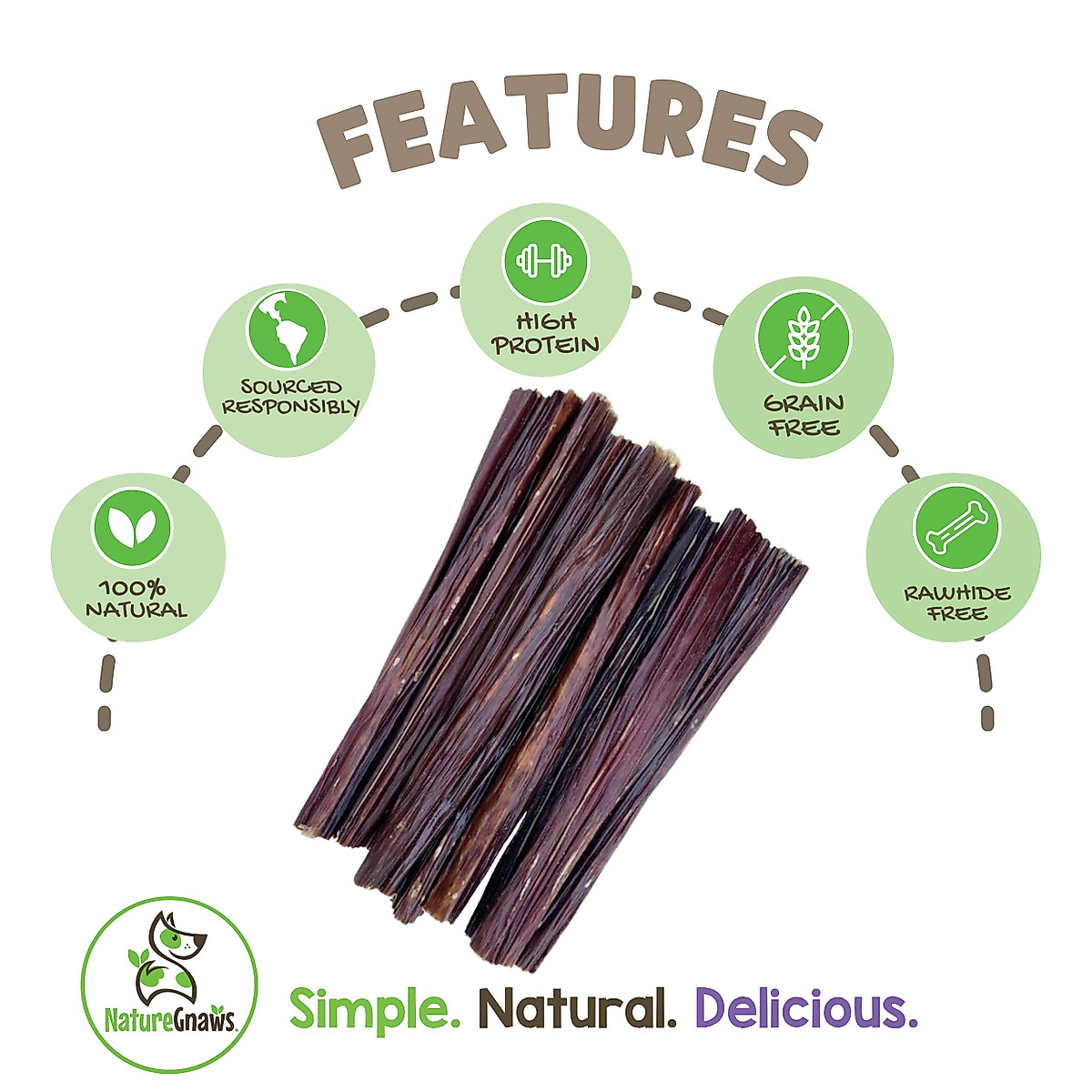 Nature Gnaws Beef Gullet Sticks for Dogs 5-6" (8oz) - Natural Beef Jerky Stick Dog Chew Treats - Rawhide Free
