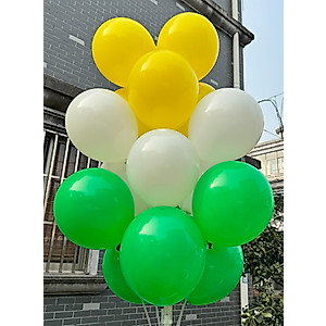 JODIDI 100 Pcs 12 Inch Latex Balloons in Green, White and Yellow, Perfect for Spring, Children's Birthday, Summer, Graduation, St. Patrick's Day， Wedding and Baby Shower Party Balloons Decorations