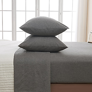4 Piece Cotton Blend King Grey Flannel Sheet Set | Cotton Bedding Sheets & Pillowcases | Warm, Double Brushed for Softness Bed Sheets (Heathered Dark Grey, King)