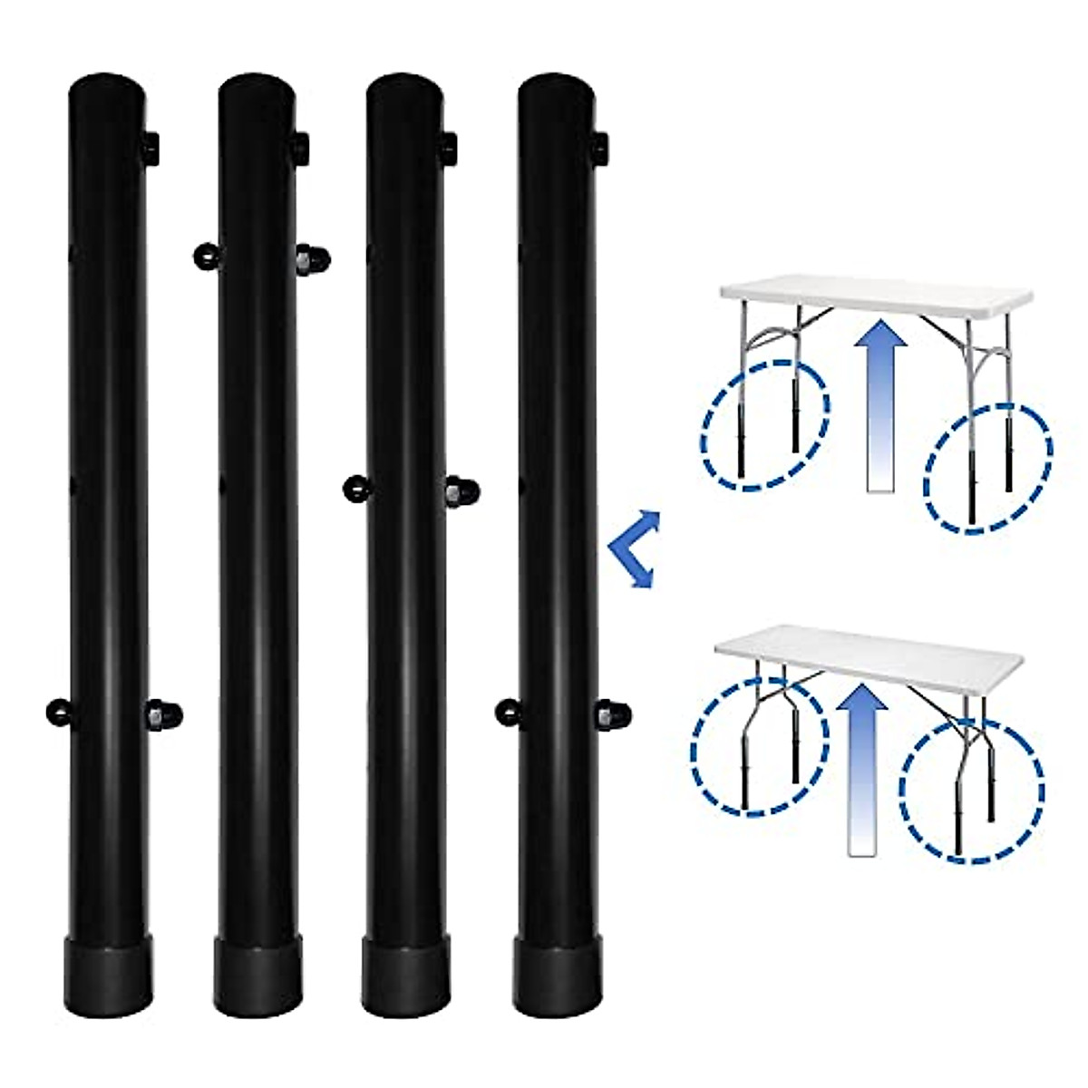 TEH SMART Table Leg Extenders for Folding Table – 4-Pack Table Risers for Straight and Bent Legs – Highly Durable Steel Construction – 16 Inches Height – Ideal for Back Pain (Black, 400x35)