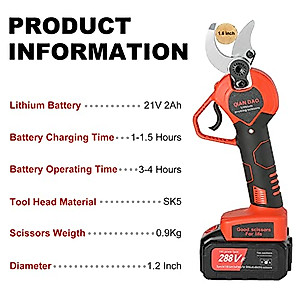 Electric Pruning Shears WBLLG Cordless Electric Pruning Battery Powered, Tree Branch Pruner with Brushless Motor, 2 Pcs 25V Lithium Battery, SK5 Blades, 1.6 Inch Cutting Diameter