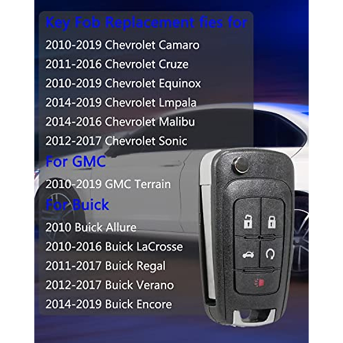 Key Fob Keyless Entry Remote Replacement for Chevy Malibu Cruze Sonic Camaro Equinox Impala GMC Terrain Buick Lacrosse Regal Verano Encore and Other Vehicles That Use FCC: OHT01060512