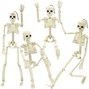 4 Packs Posable Halloween Skeleton, Full Body Skeleton Decoration Movable Posable Joints Skeletons, Scary Plastic Skeleton Halloween Skull Decor for Yard Garden Lawn Haunted House Graveyard Props