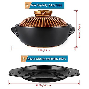 Sanbege Large Korean Ceramic Bowl with Lid and Trivet, 54 oz Sizzling Hot Pot with Double Handles for Cooking and Serving Dolsot Bibimbap, Soup, Rice, Stew, Casserole, Noodle (Retro Copper)