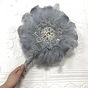 African Feather Fan 1pcs Small Size African Goose Feather Hand Fan for Dance Mariage Wedding Decoration Hand Fan Black Nigerian Feathers Fan - Small Size 44x32cm