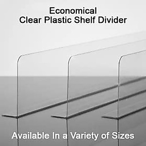 Clip Strip Brand Clear Plastic Retail Shelf Dividers | Pack Size: 50 | Dimensions: 1" H x 15-9/16" L | 15 mil Thick | Includes Adhesive Mount | Crystal Clear PVC Retail Shelf Separator