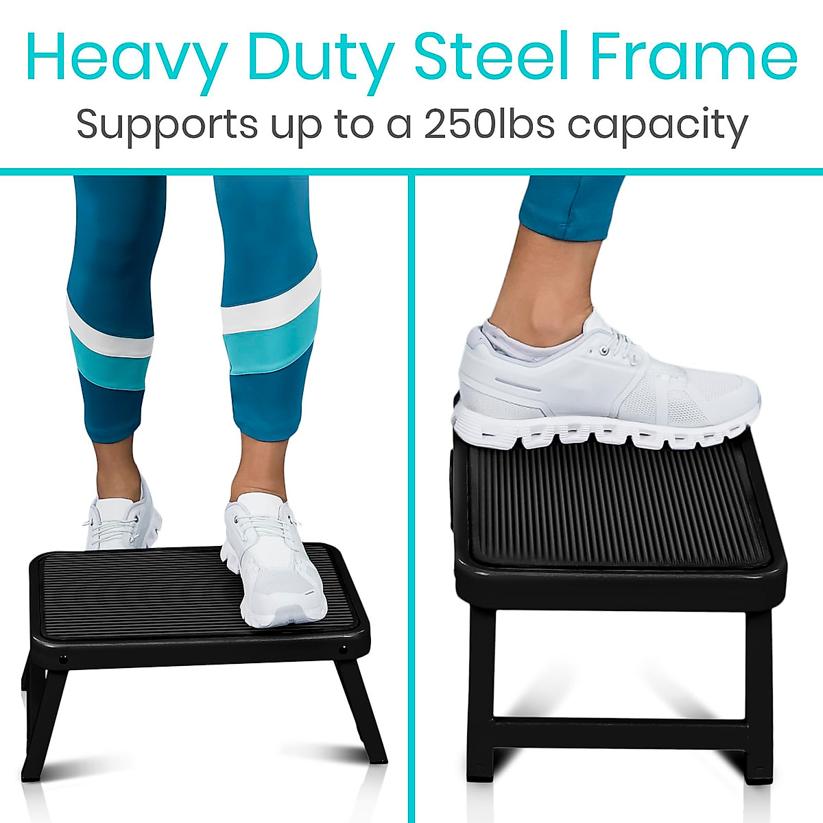 Vive Small Foot Step Stool for Adults (250LBS) - Portable, Foldable Platform - Reinforced Steel Design & Non-Slip Anti Skid Traction - Lightweight & Sturdy - Kitchen, Bedroom, Bathroom, Kids