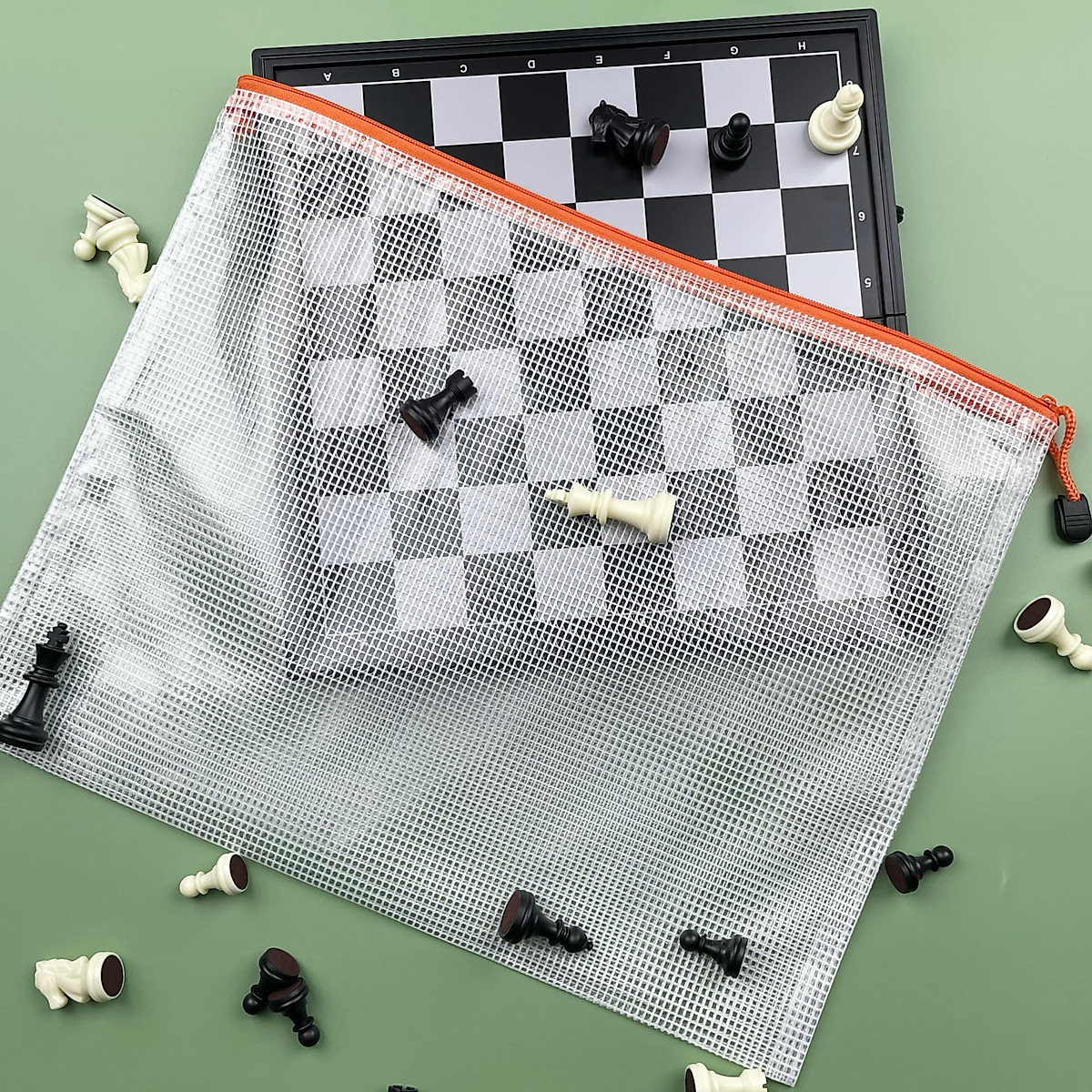 Oaimyy-5 * 7inchs-16 Pcs-Plastic Mesh Zipper Pouch Document Folders Bag Zip File Bags for Office Supplies,Home,Travel Storages,Puzzle Board Games Storage-Multicolor