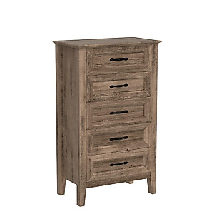 LINSY HOME Dresser for Bedroom, Rustic Chest of Drawers, 5 Drawer Dresser with Metal Handles, Tall Dresser for Entryway, and Closet Storage, Brown