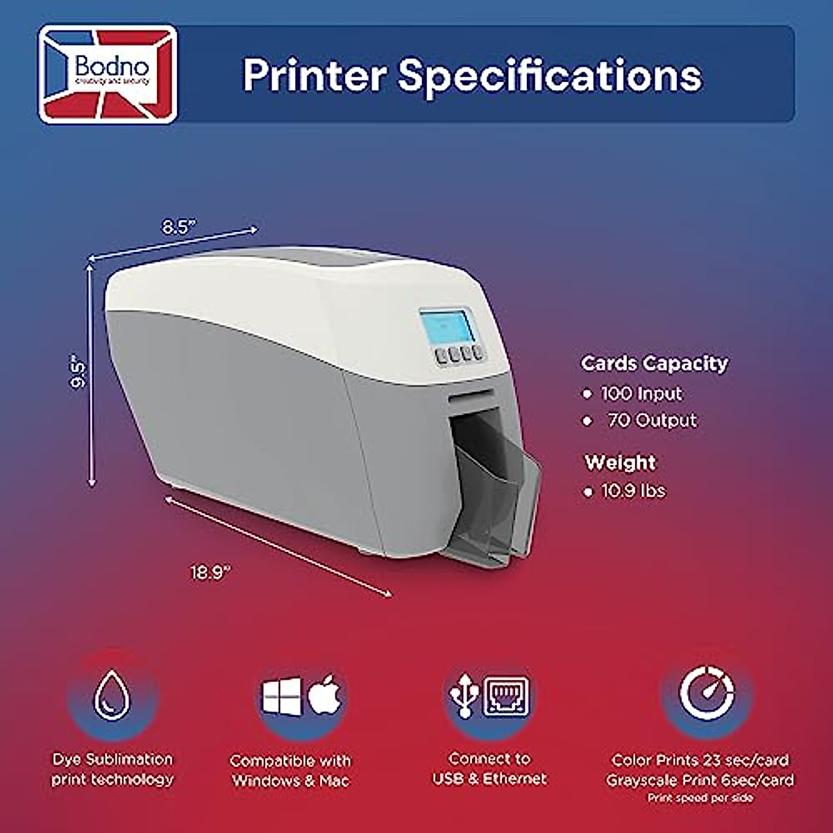 Bodno Magicard 600 Single Sided ID Card Printer & Complete Supplies Package ID Software - Silver Edition