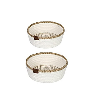 Small Cotton Rope Woven Storage Basket,Decorative Round Cotton Rope Baskets,Desk Basket Containers for Toys, Towels, Nursery, Kids Room, Bedroom,Set of 2, Beige