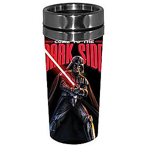Silver Buffalo Disney Star Wars Darth Vader Come to the Dark Side Steel Travel Mug, 16 oz, Multicolor