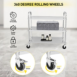 GAOMON 3 Tier Stainless Steel Utility Cart, Heavy Duty Trolley Rolling Cart with Handle and Locking Wheels, for Kitchen, Restaurant, Hospital, Laboratory and Home, 37.4" x 19.7" x 37.4", 331Lbs
